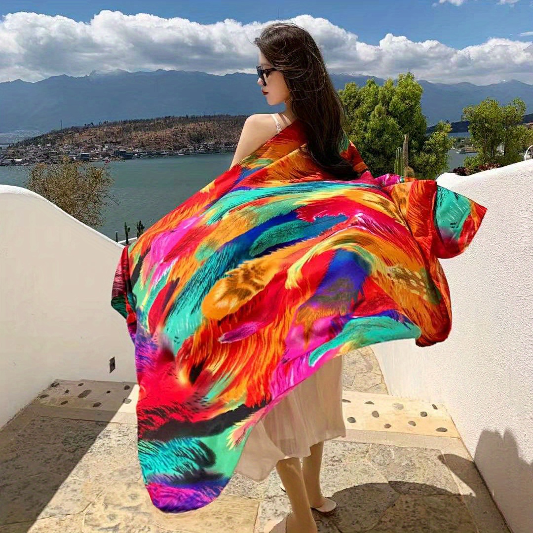 Feather Pattern Scarf Elegant Shawl Scarf Wrap Casual Head - Temu