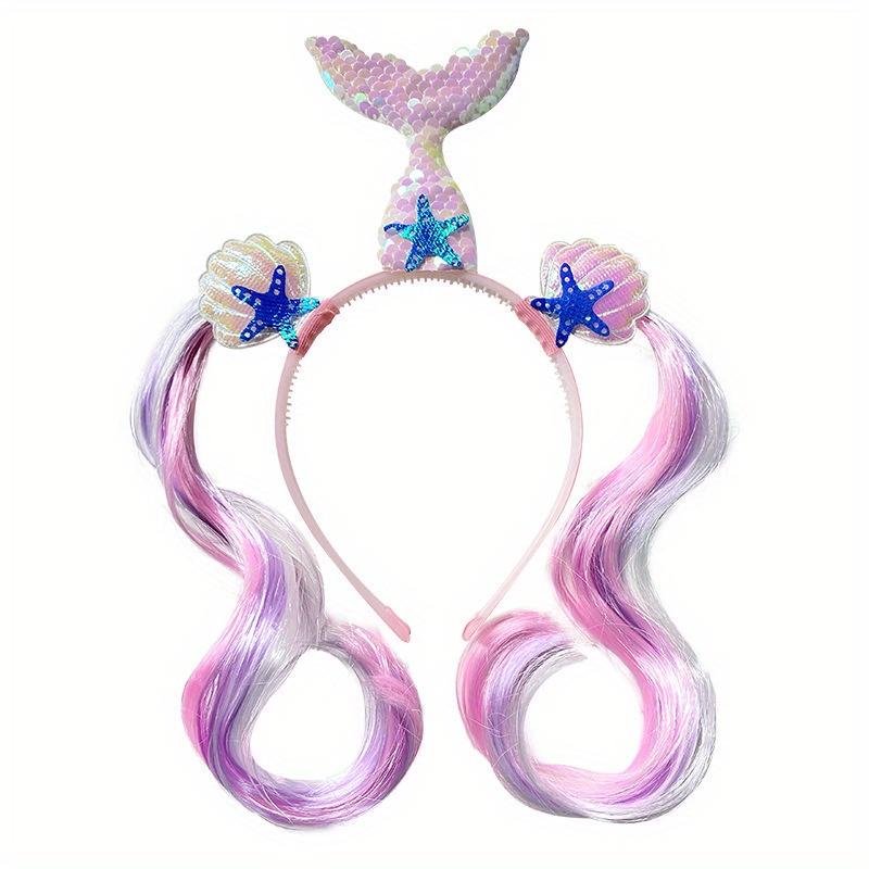 Girls Mermaid Wig Hair Hoop Stickers Party Role playing - Temu Australia