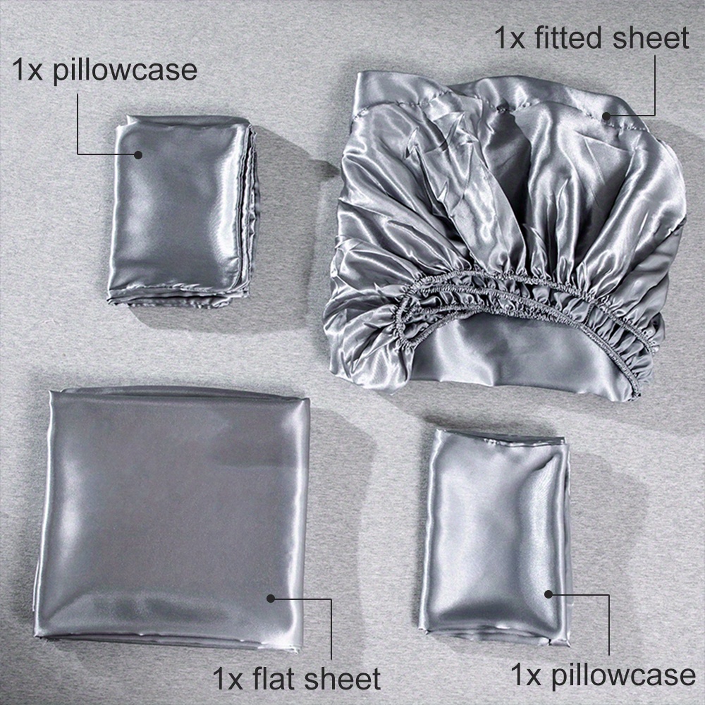 satin bed sheet set (1 fitted sheet + 1 flat sheet + 1/2 - Temu