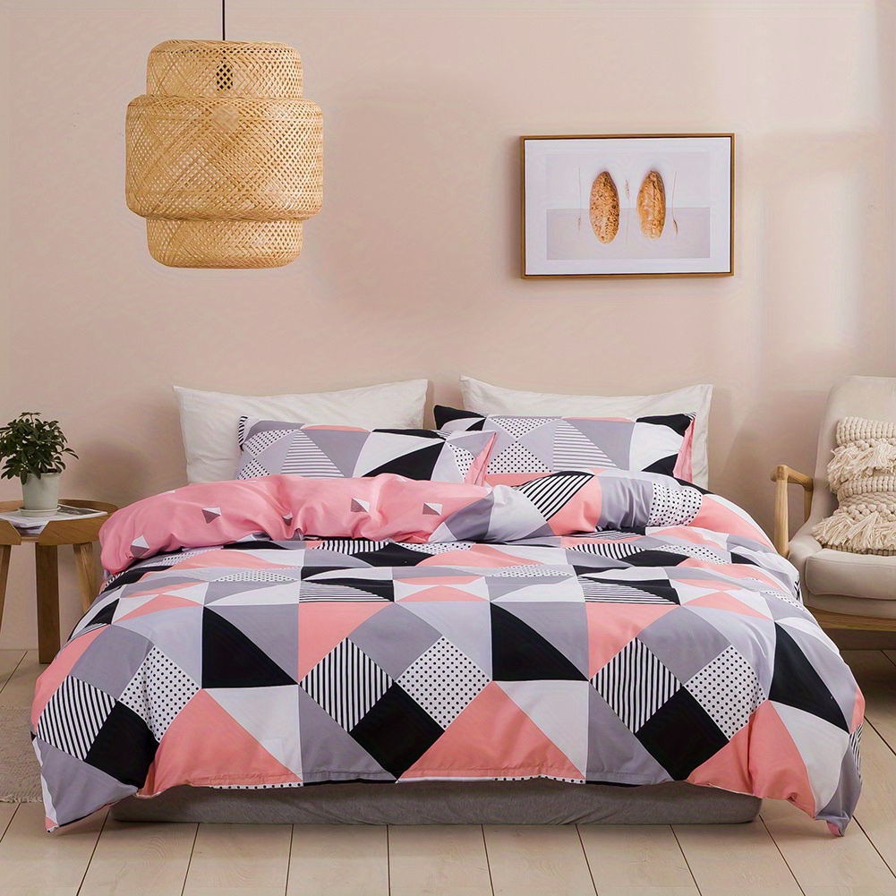 Plaid Duvet Cover Set (1) Geometric Pattern Zipper Closure - Temu Canada