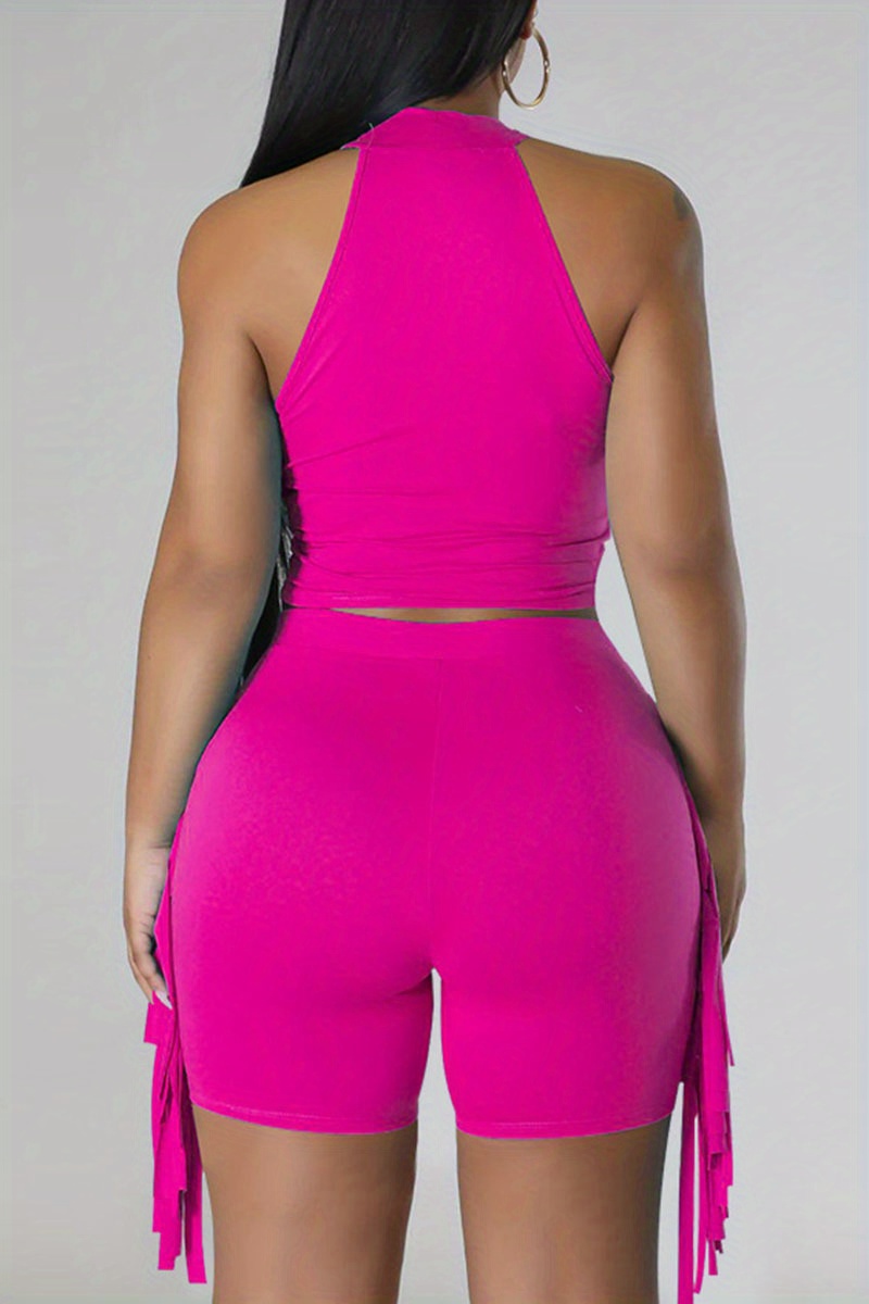 Sexy Matching Two piece Set Crop Tank Top Fringe Hem Shorts - Temu ...