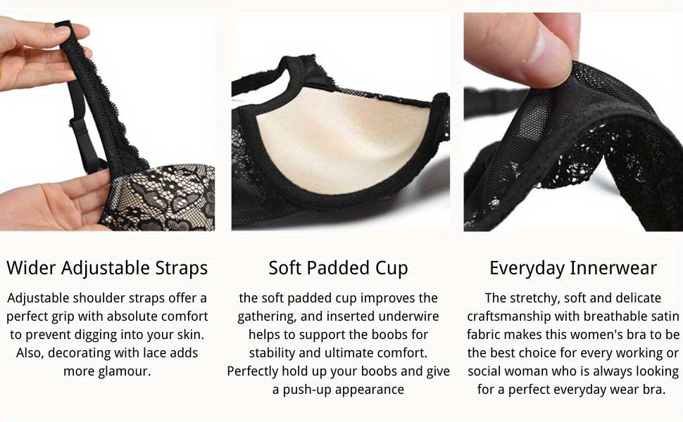 Floral Lace Push Bra Comfy Breathable Everyday Bra Women's - Temu Canada