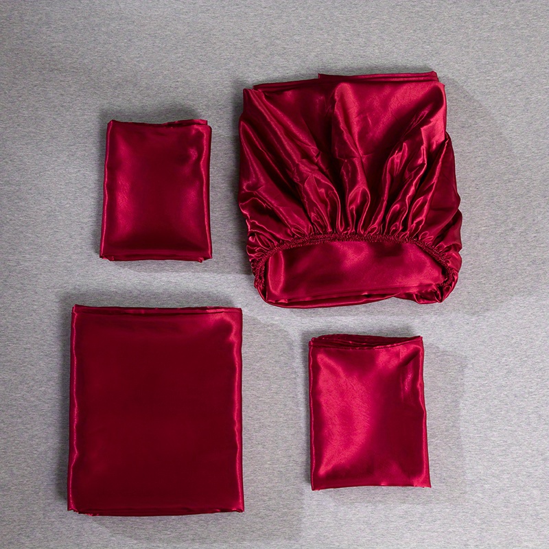 satin bed sheet set (1 fitted sheet + 1 flat sheet + 1/2 - Temu