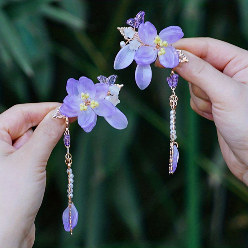 Purple Flower Jewelry Pairs Of Clips Headdress Hair Accessories Side ...