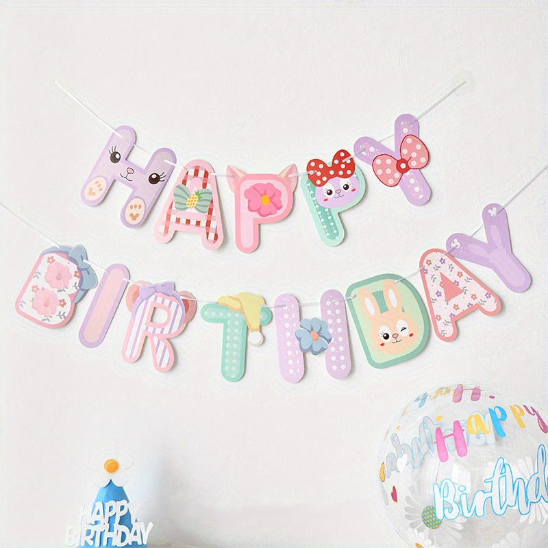 Cartoon Girl Birthday Pull Flag Paper Party Banner - Temu