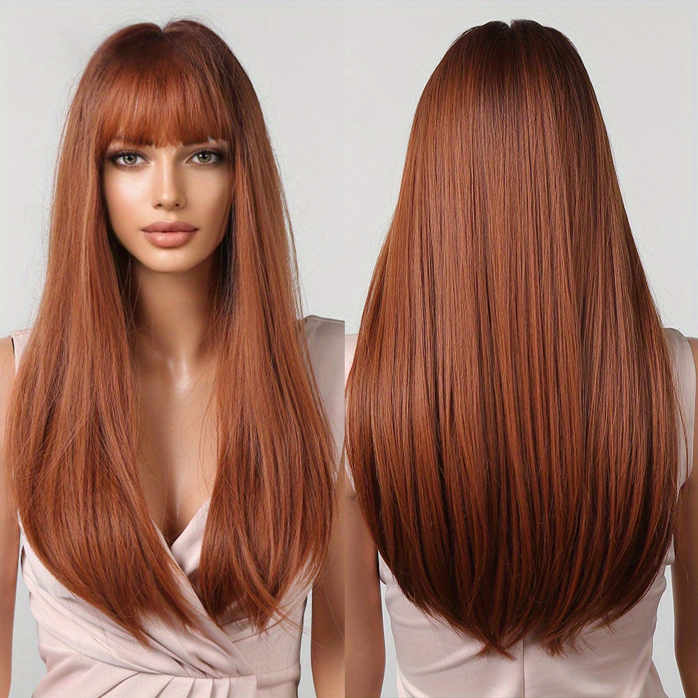 heat resistant straight bob wig bangs perfect daily cosplay - Temu