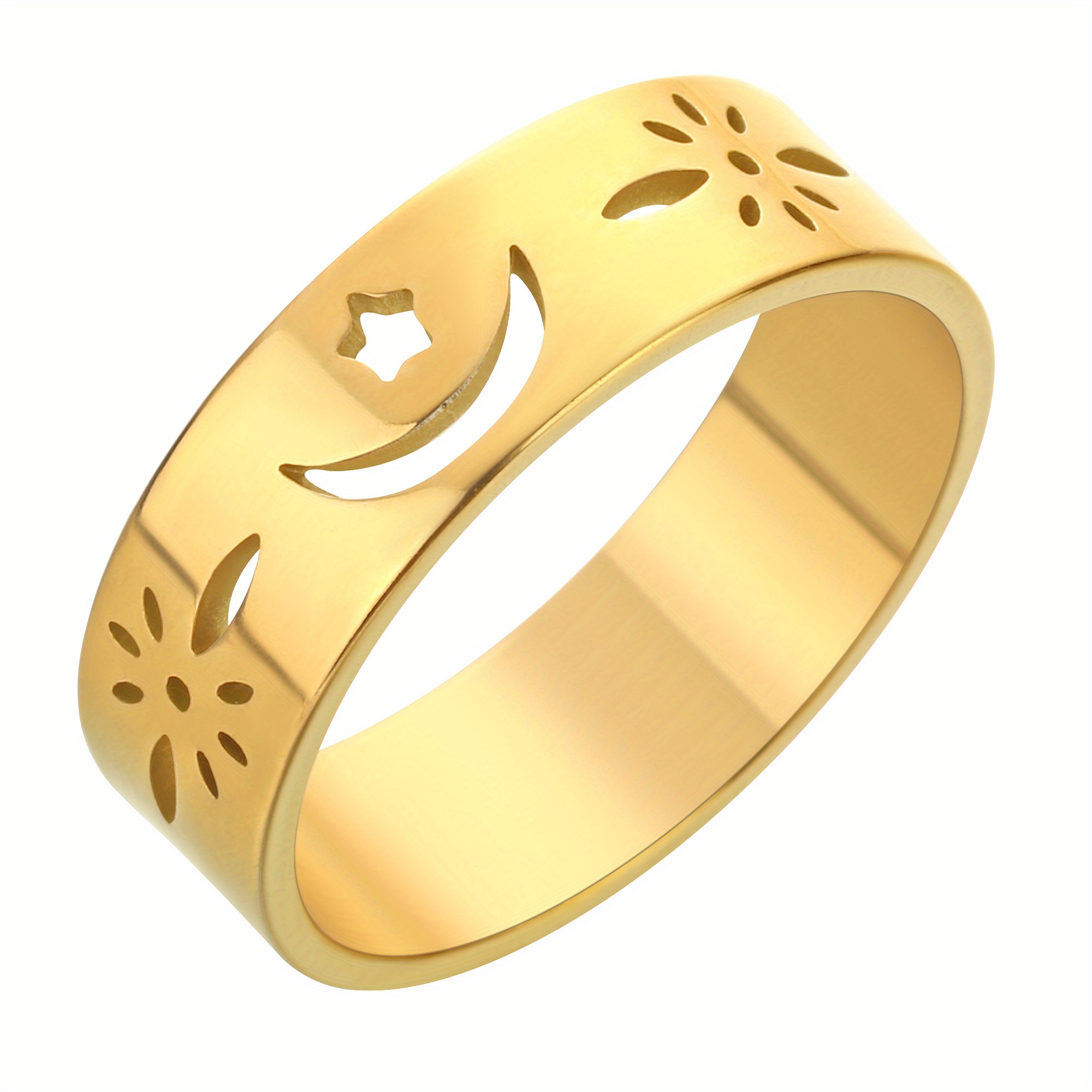 Boho Sun Moon Star Flower Men's Ring Stainless Steel Golden - Temu ...