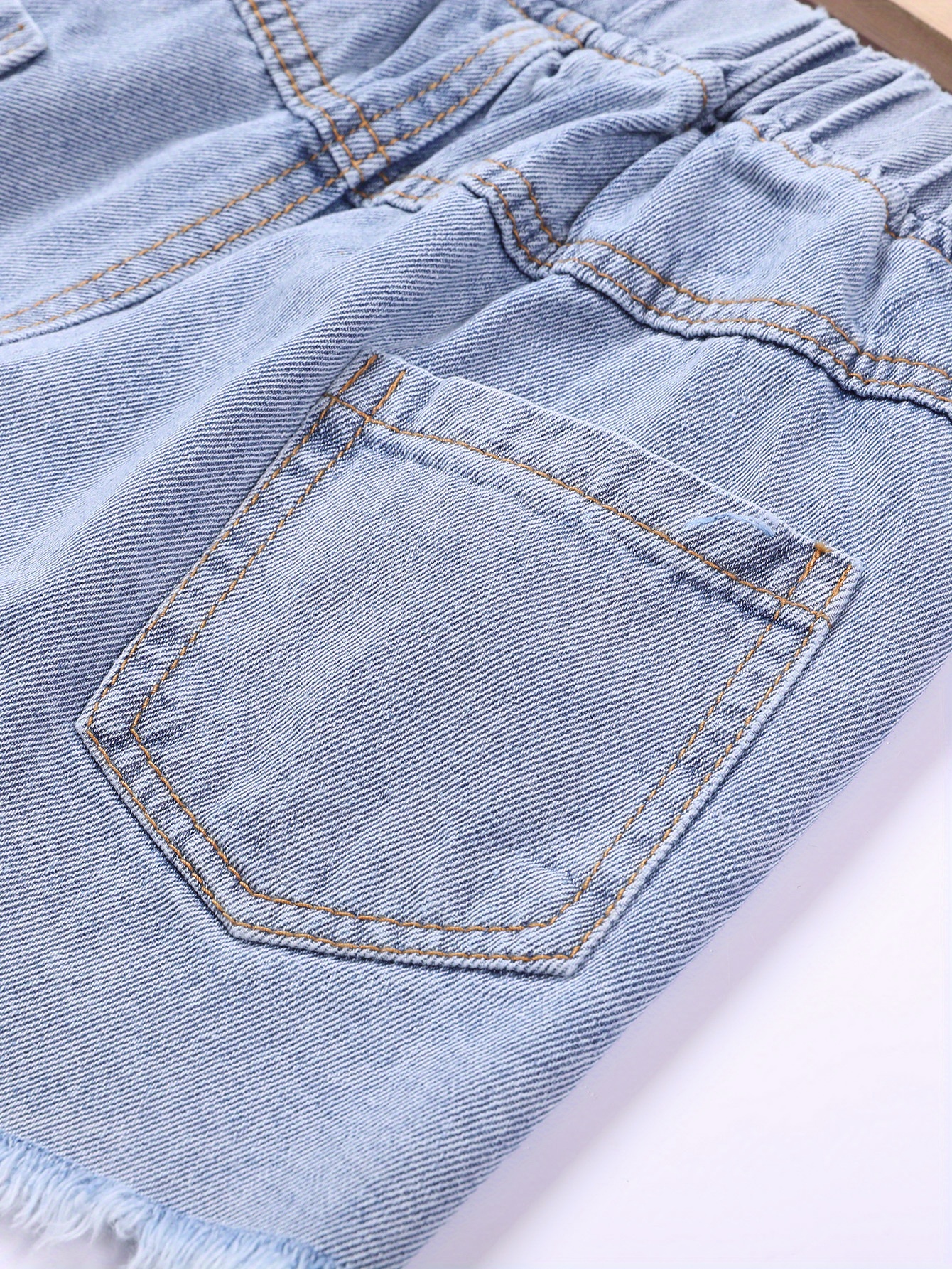 Girls Hem Ripped Letter Tape Spliced Casual Denim Shorts - Temu Australia