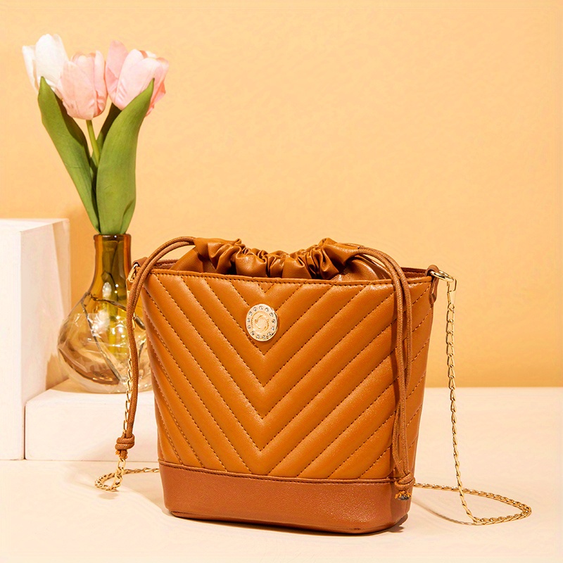 Minimalist Quilted Detail Bucket Bag Solid Color Drawstring - Temu New ...