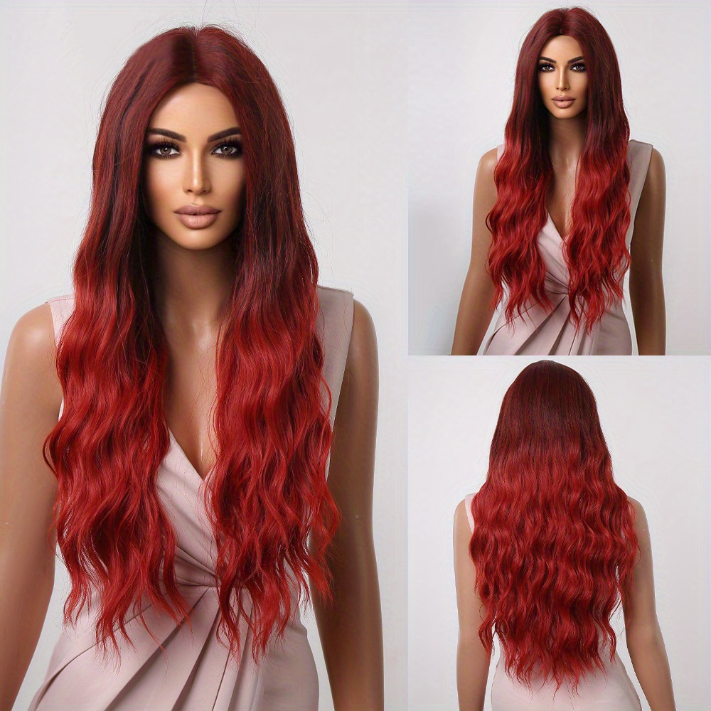 burgundy long body wave hair wigs synthetic - Temu Australia