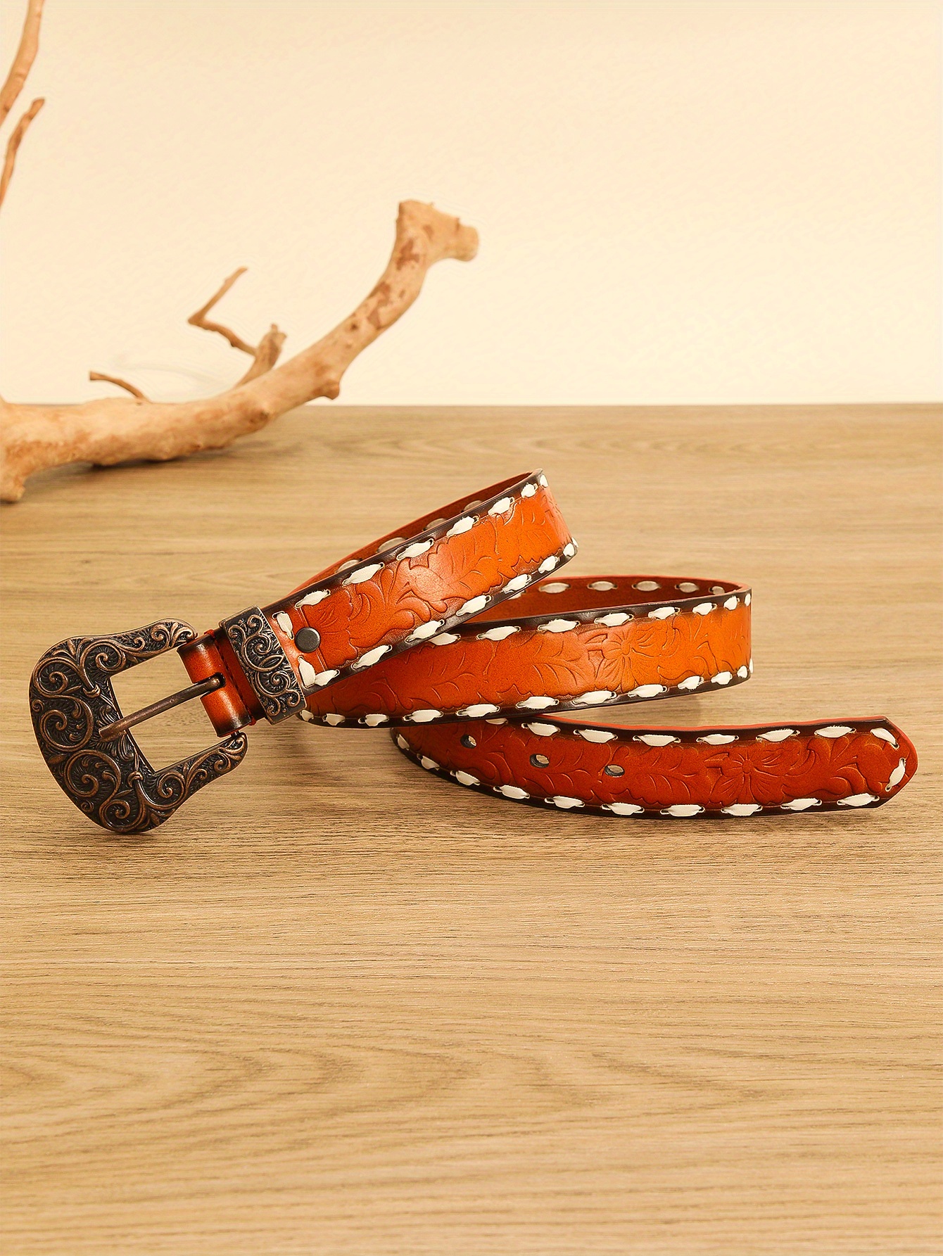 Western Flower Embossed Pu Belt Vintage Rope Braided Cowboy - Temu ...