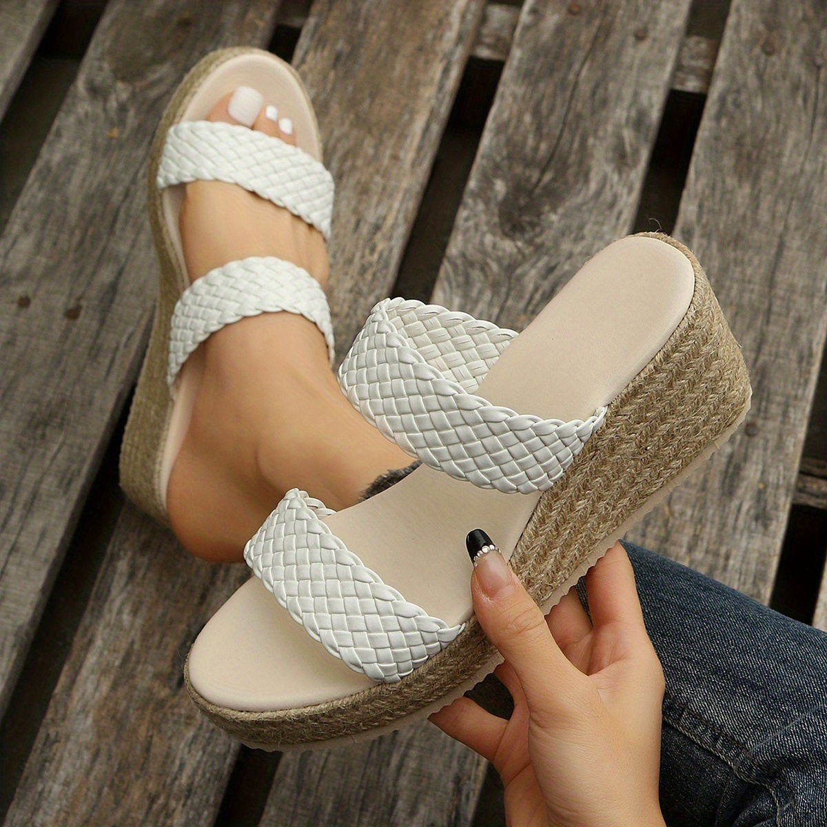 women's platform espadrilles wedge sandals double strap open - Temu ...