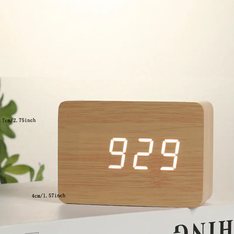 1pc 디지털 알람 시계 나무 조정 가능한 알람의 세 그룹 무거운 슬리퍼 알람 시계에 적합한 Led 디스플레이 가정 침실