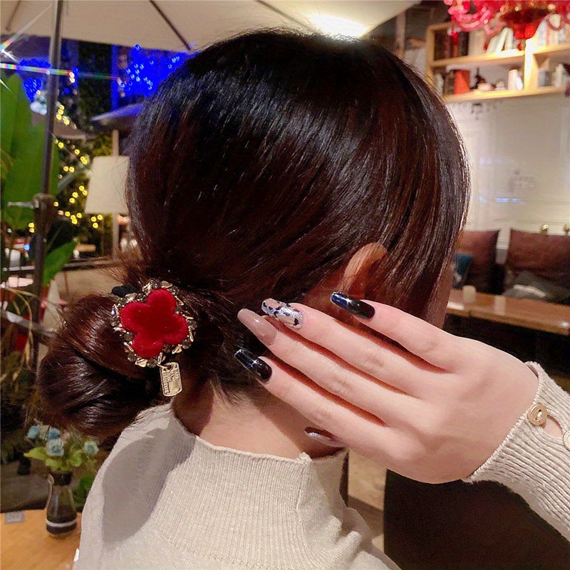 1pc Red Hair Rope Elastic Polyester Hair Ring Chic Simple Hair ...