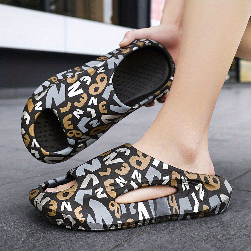 Color Block Letter Print Open Toe Casual Slides Thick Sole - Temu ...