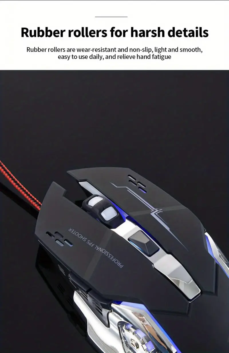 유선 게임용 마우스 6 버튼 3600 인치 당 점 Led 광학 Usb 컴퓨터 마우스 게임 마우스 Pc 노트북 Temu
