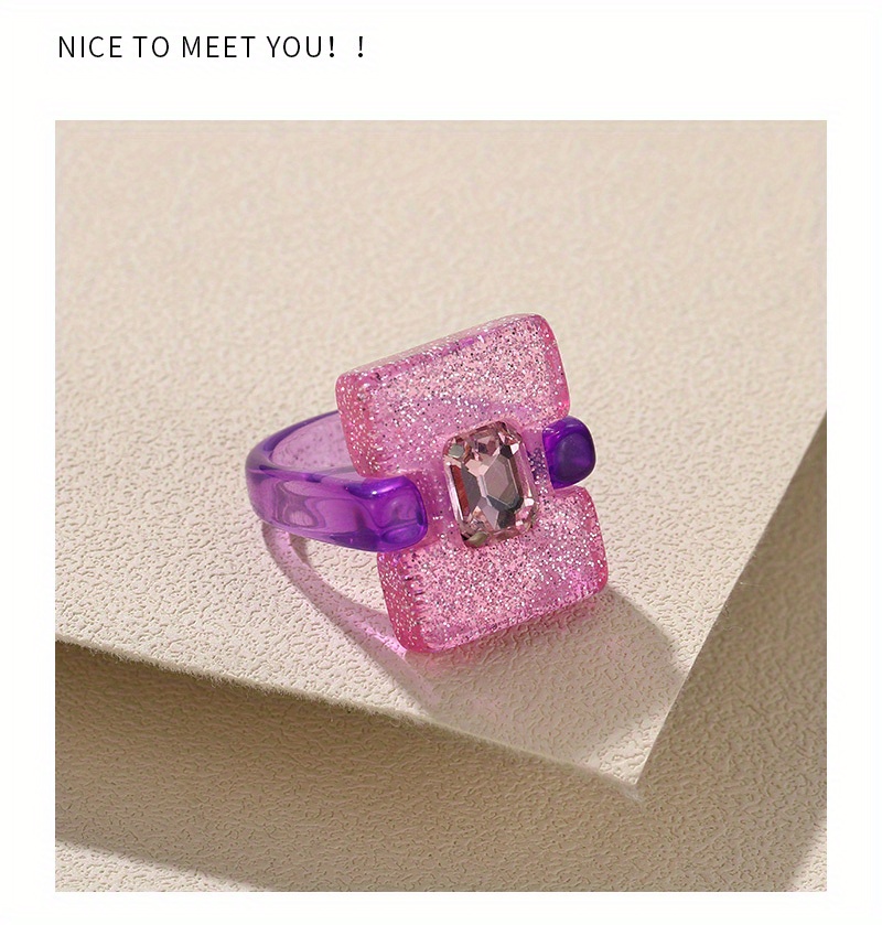 Y2k Geometric Acrylic Ring Inlaid Shining Rhinestone Party - Temu United