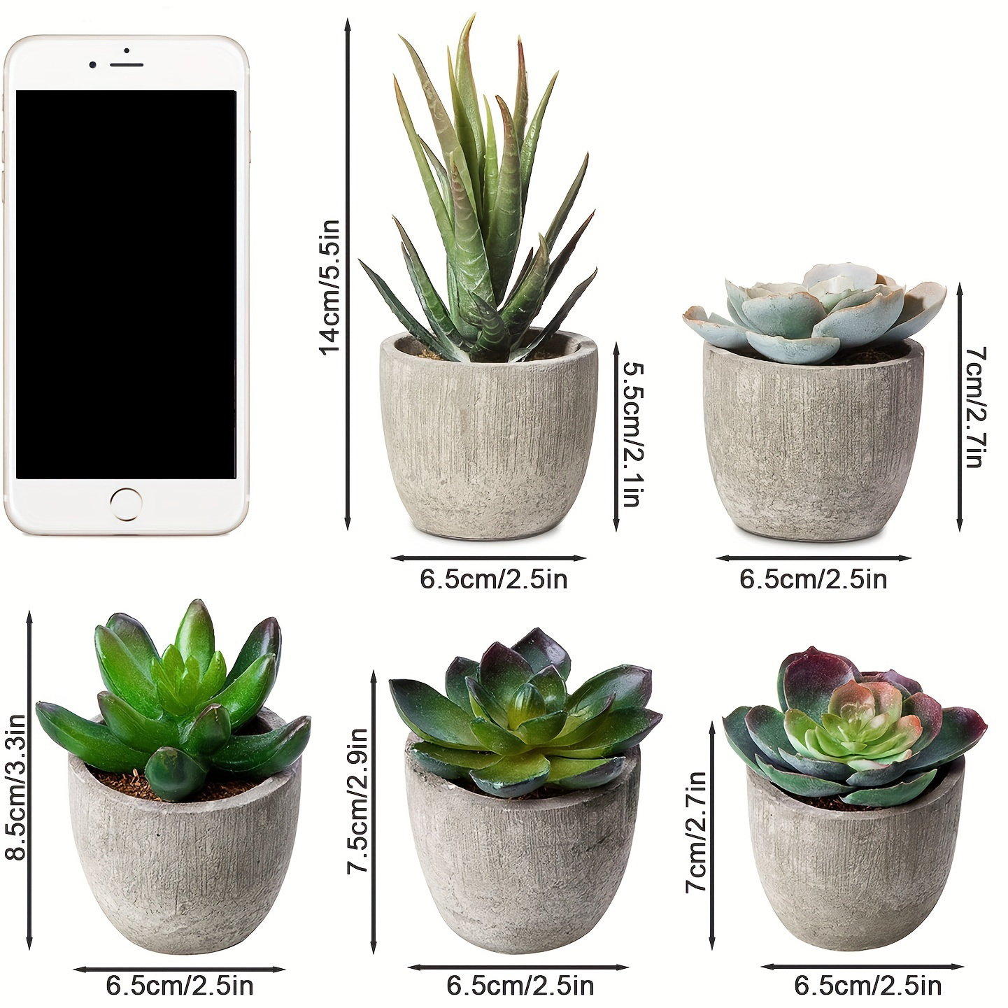 Assorted Faux Succulent Plants Gray Pots - Temu United
