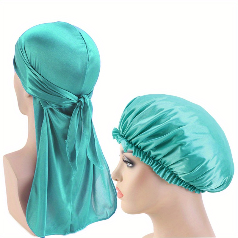 2pcs Silky Durag And Bonnet Set Unisex Headwrap Night Sleep Cap Long ...