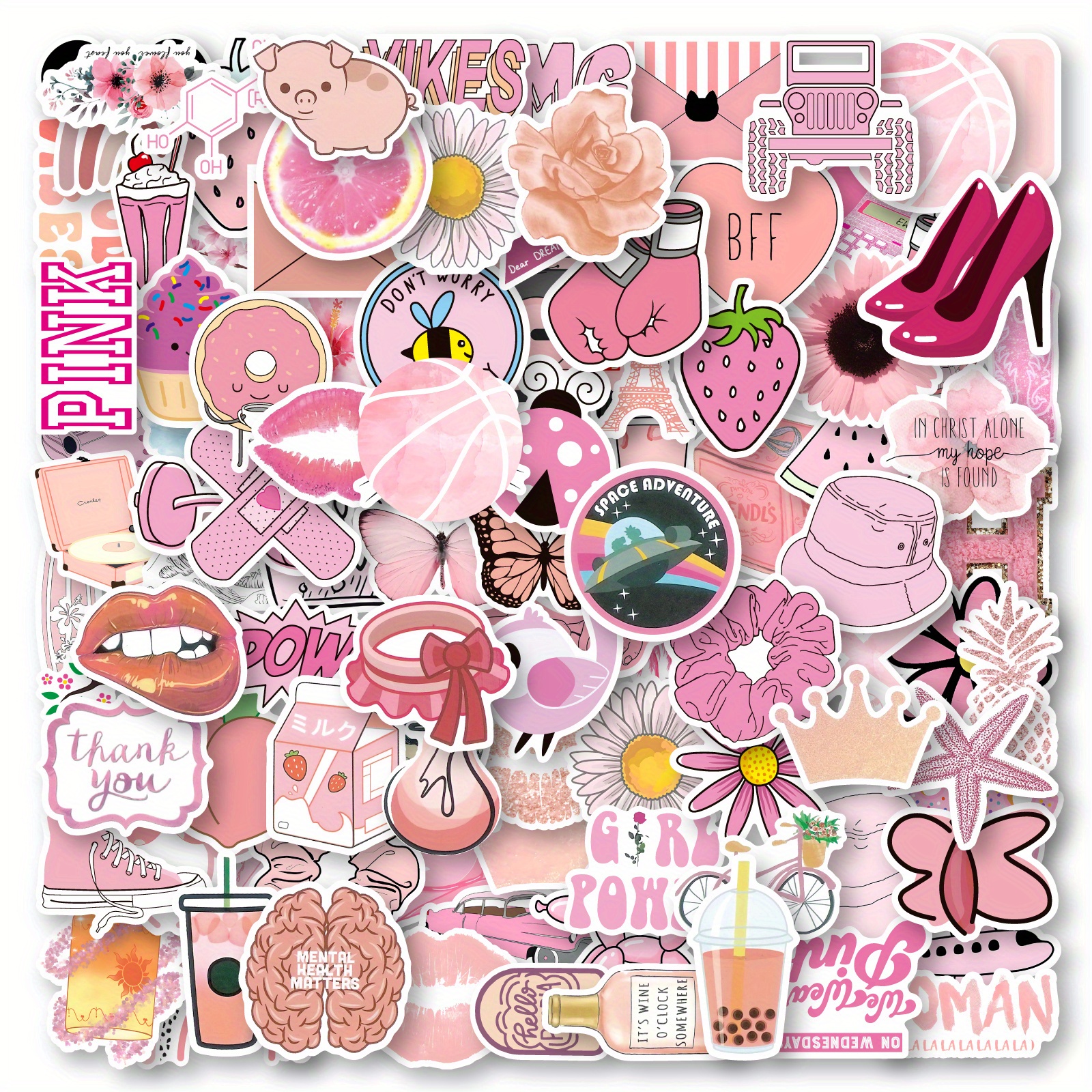 Cute Pink Stickers Water Bottles Kawaii Aesthetic Vsco - Temu