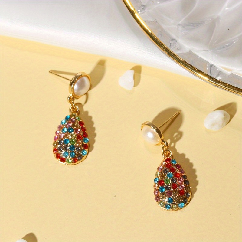 Sparkling Zirconia Decor Faux Pearl Inlaid Teardrop - Temu