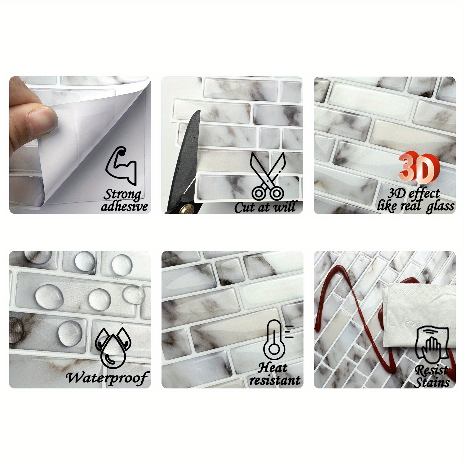 3d marble self wall tiles sticker kitchen - Temu