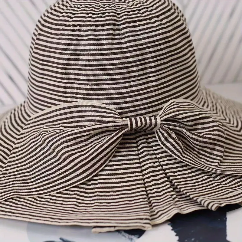 Pinstripe Wide Brim Bow Hat For Spring Summer - Jewelry & Accessories ... Pinstripe Wide Brim Bow Hat For Spring Summer - Jewelry & Accessories ...