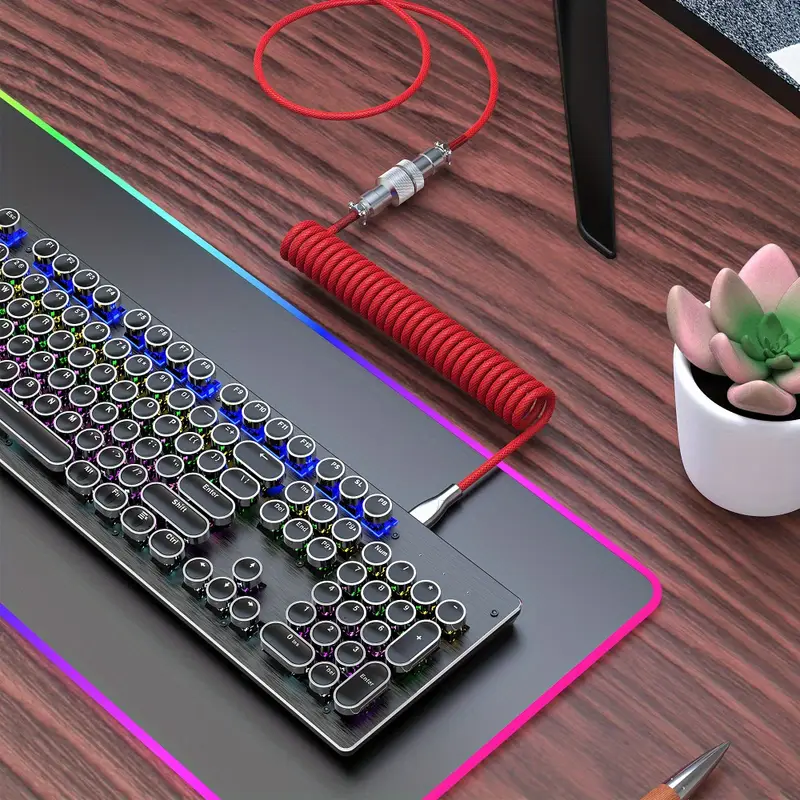 Hxsj H1 항공 플러그 스프링 코드 맞춤형 코일 Usb C 게이밍 키보드 케이블 이중 슬리브 기계식 키보 Temu