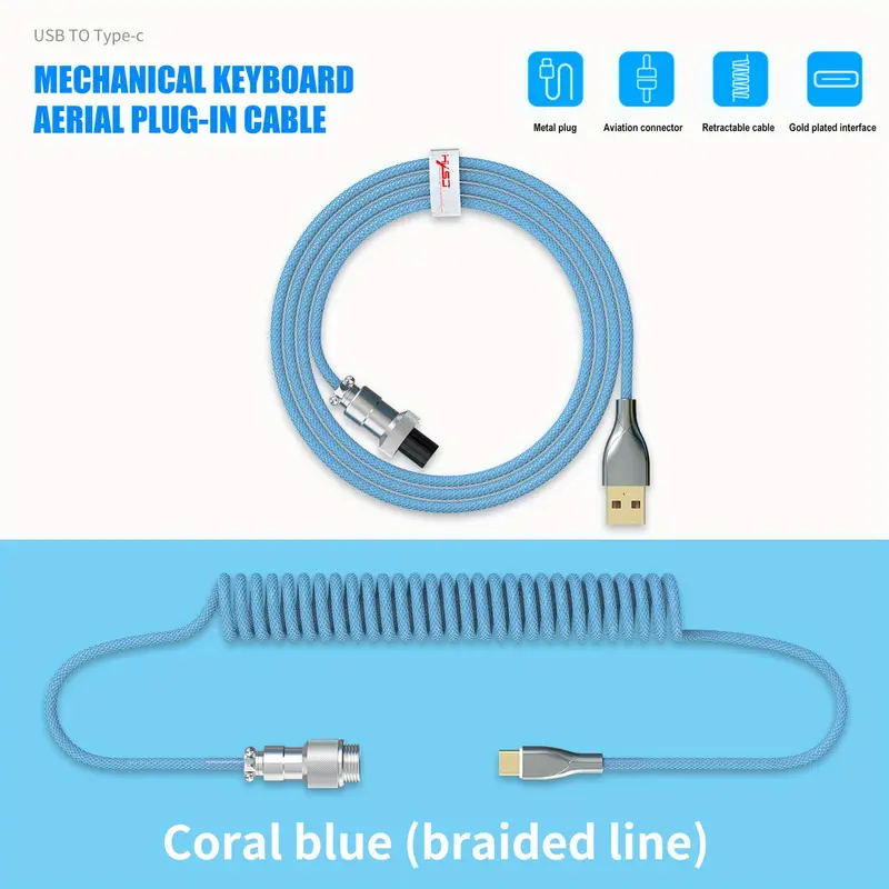 Hxsj H1 항공 플러그 스프링 코드 맞춤형 코일 Usb C 게이밍 키보드 케이블 이중 슬리브 기계식 키보 Temu