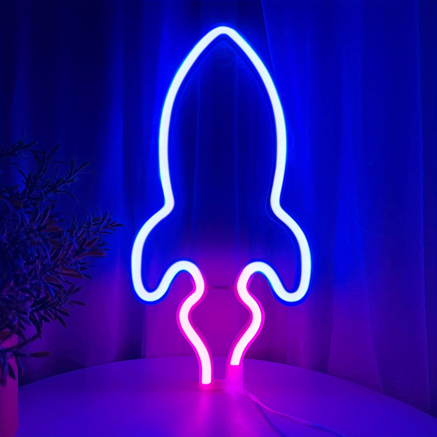 1pc Rocket Shape Led Neon Sign Usb Battery Powered Novelty Neon Mini ...