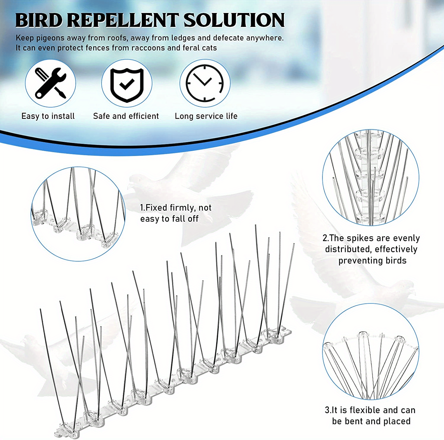 Stainless Steel Bird Repelling Spike Block Deter Birds Anti - Temu ...