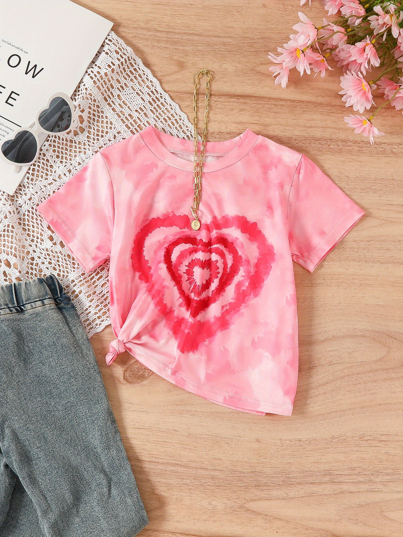 Girls Cute Love T shirt Tie Dye Trendy Top Summer Kids - Temu United ...