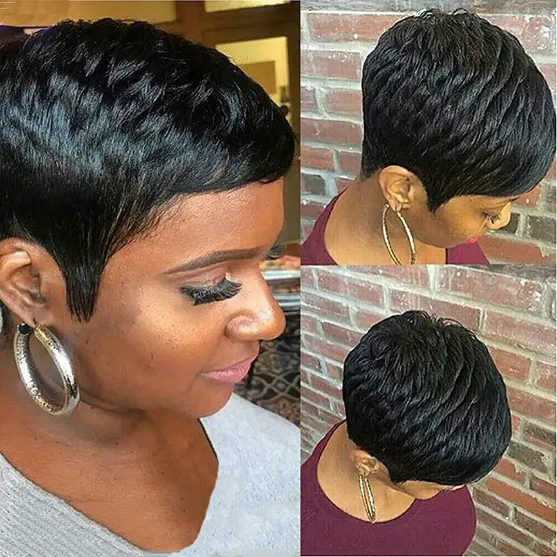 Burgundy Short Pixie Cut Wigs For Women Short Pixie Cut Wigs Glueless