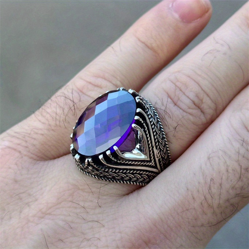 Men's Trendy Silvery Ring Purple Stone Rings Men Wedding - Temu Australia