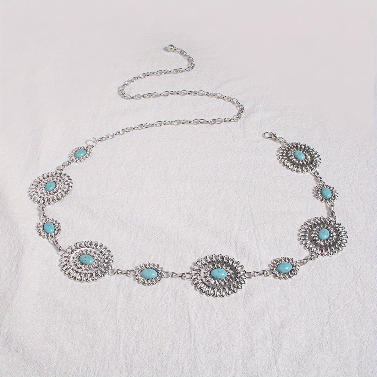 Bohemian Turquoise Waist Chain Western Flower Metal Tassel - Temu