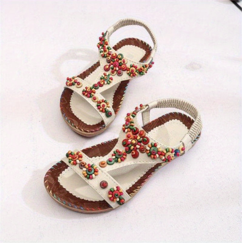 Women's Colorful Beads Flat Sandals Boho Style Open Toe - Temu Norway