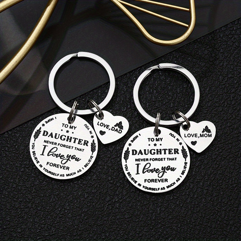 1pc father and mother stainless steel keychain with small love gift ...