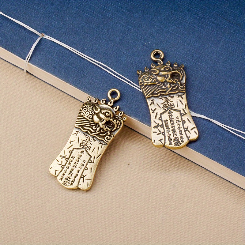 Pure Brass Pixiu Gossip Amulet Thriving Business Ensuring Safety Tag ...