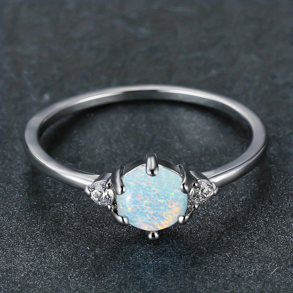 Inlaid Round Cut Blue Opal Finger Ring Elegant Copper Finger - Temu Canada