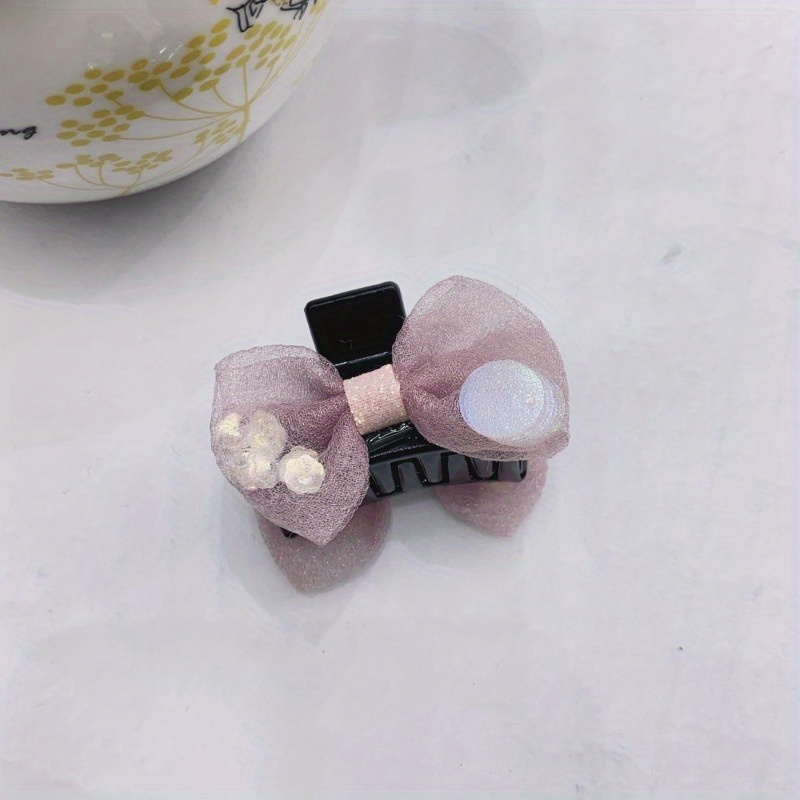Mesh Bow Hair Claw Plush Crystal Hair Claw Mini Back Head - Temu Australia