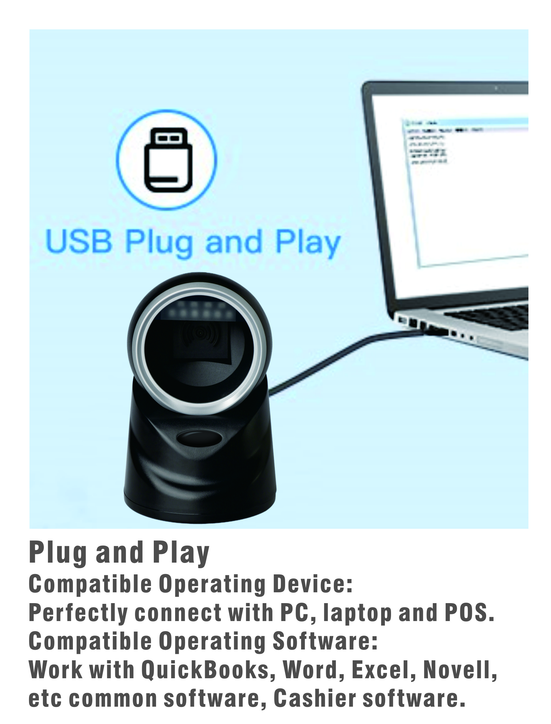 바코드 스캐너 Qr 2d 핸즈프리 전 방향 자동 감지 스캐닝 Usb 데스크탑 바코드 스캐너 유선 바코드 리더 Temu
