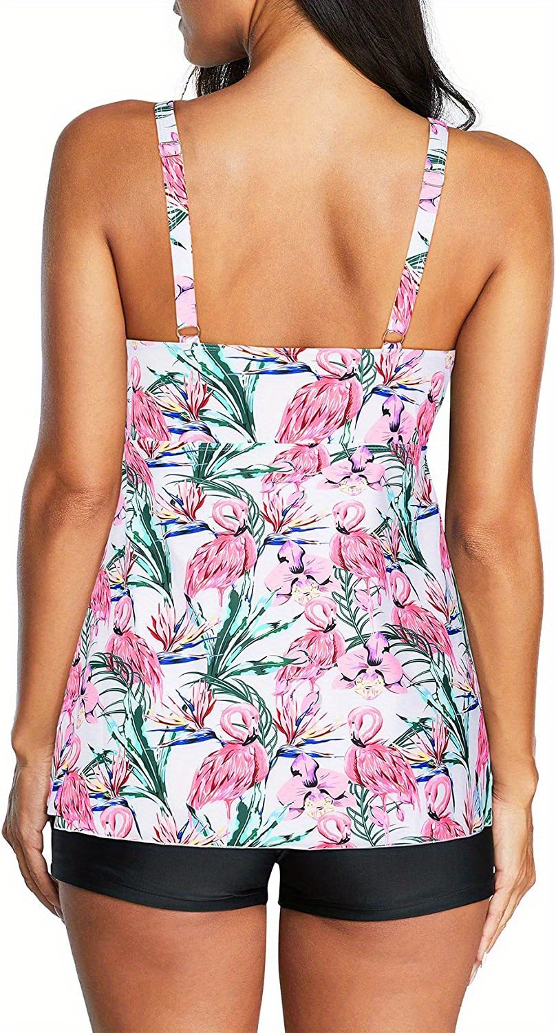 V Neck Knot Front Spaghetti Straps Tankini Bow Decor High - Temu New ...