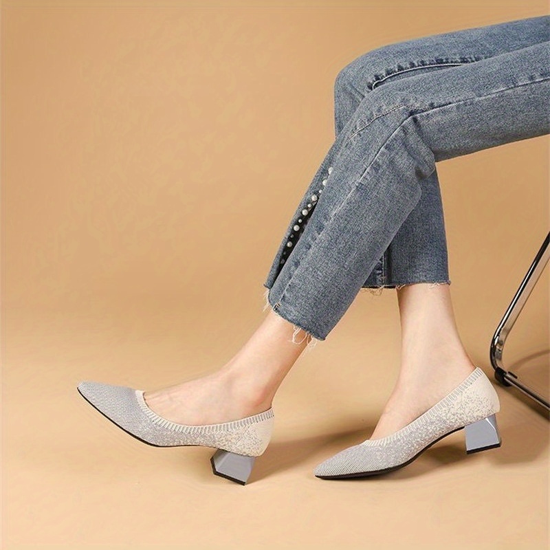 Women's Knitted Heels Comfy Pointed Toe Slip Chunky - Temu United Kingdom