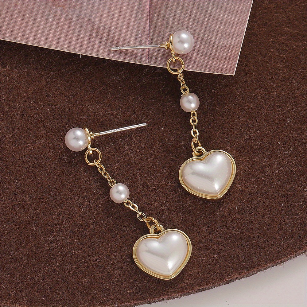 heart shape pearl decor chain design dangle earrings - {region_name}
