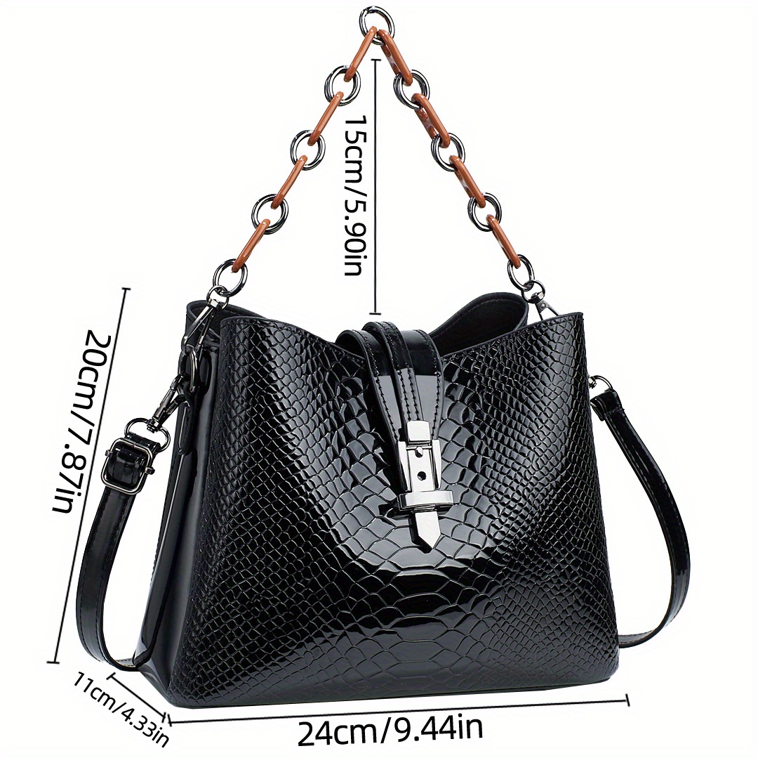 Crocodile Embossed Bucket Bag Fashion Chain Handbags Bright - Temu New ...