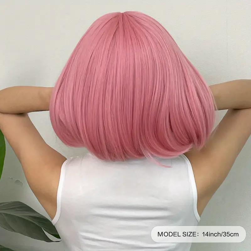 Straight Pink Bob Wigs Bangs Synthetic Wigs Womens Wigs Temu