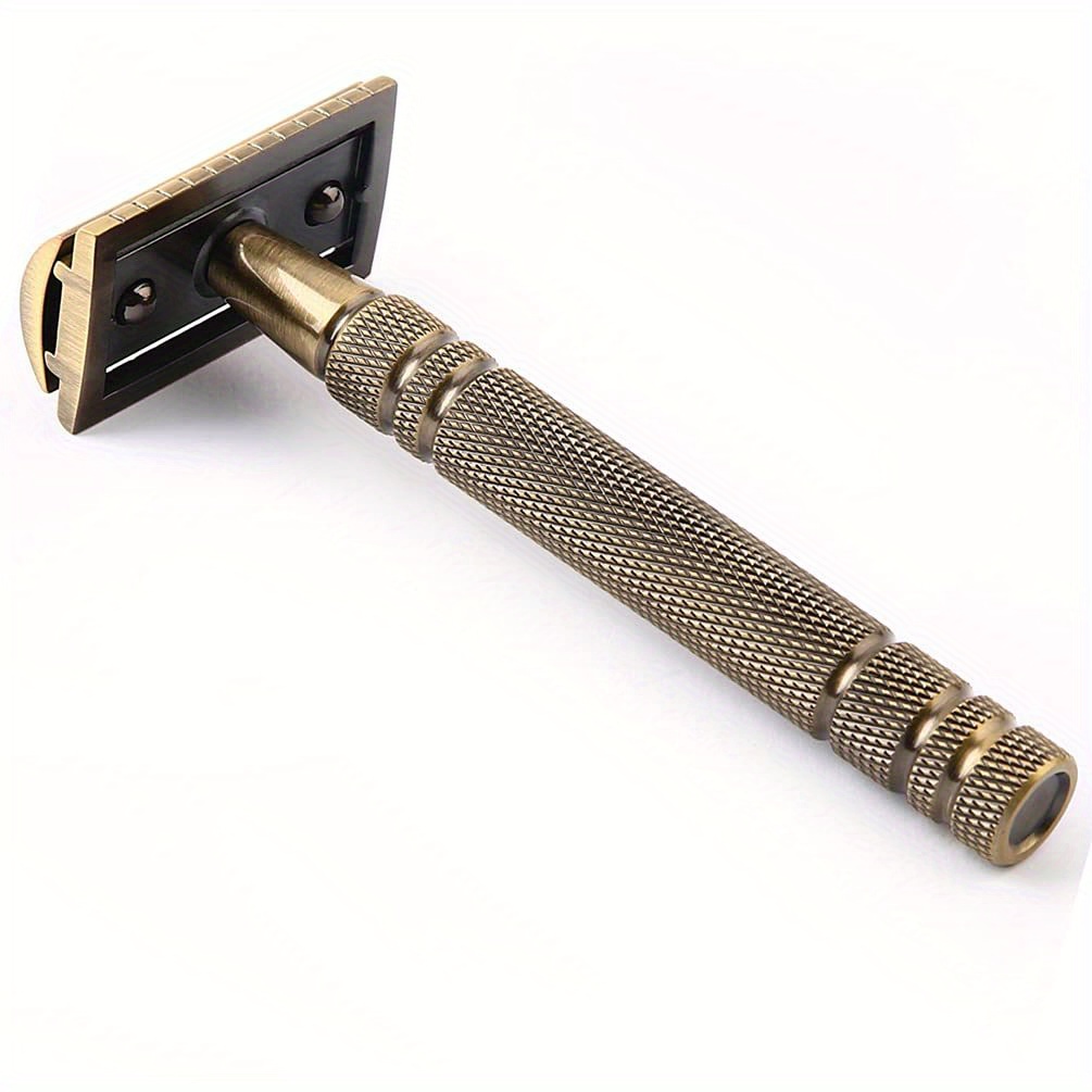 Double Edge Safety Razor Long Handle Brass Bronze Blade Replaceable ...