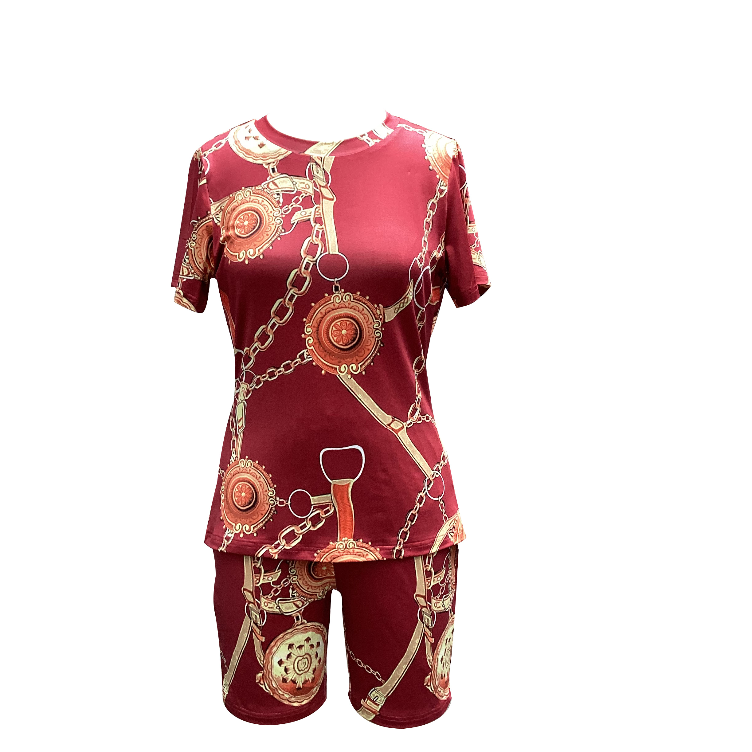 Casual Chain Print Two Piece Set Short Sleeve T Shirt Skinny Temu