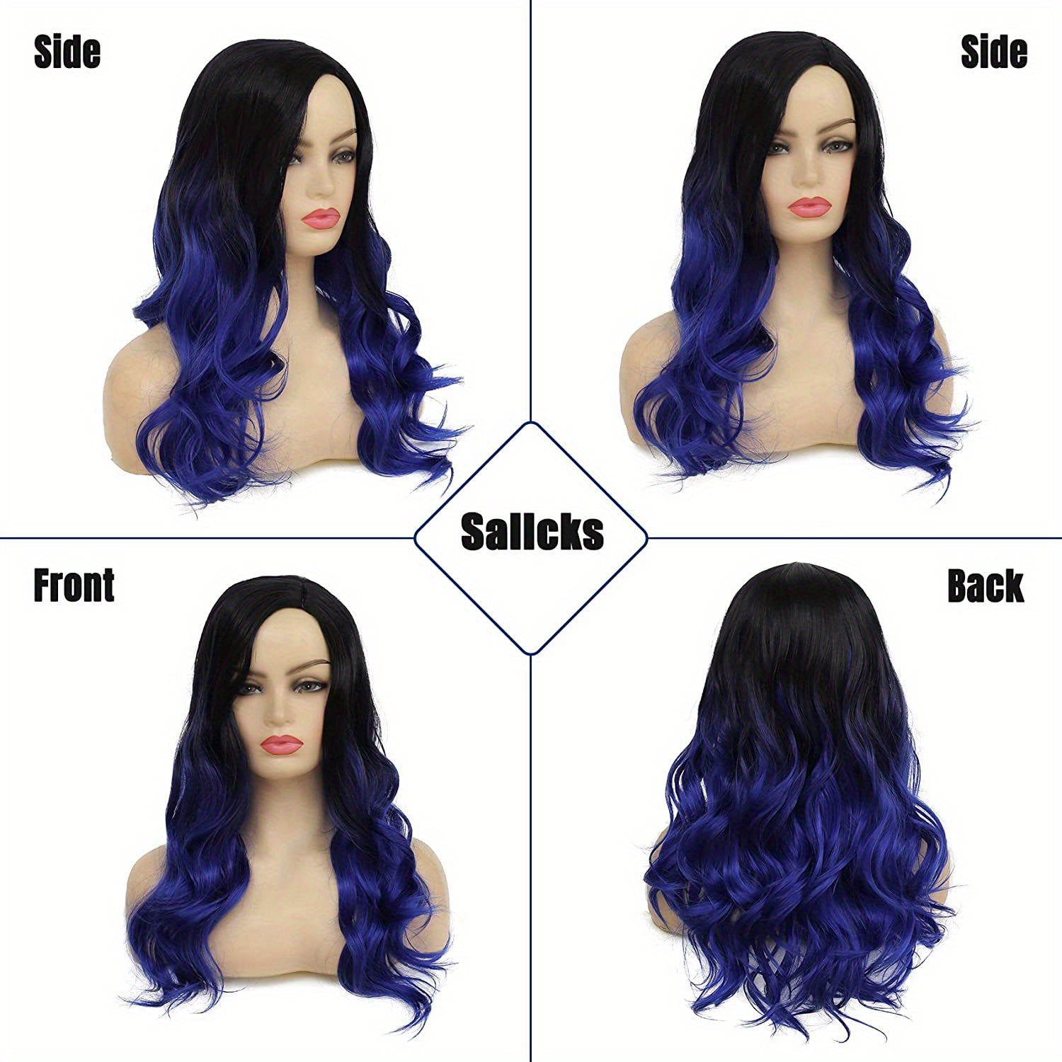Ombre Black Red Wig Long Wavy Wigs Women Side Part Colorful Temu