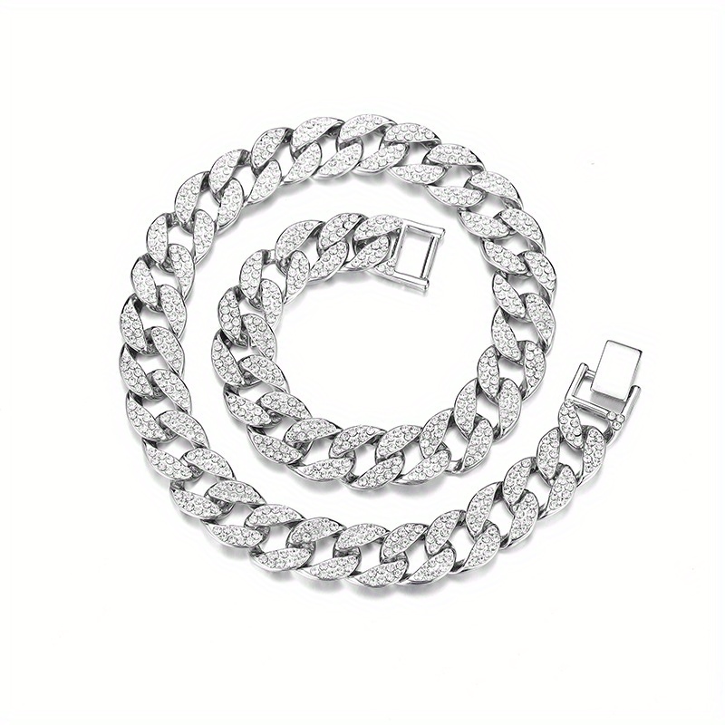 Cadena Cubana Collar Cubano Cadena Aleación Corte Diamantes - Temu Spain